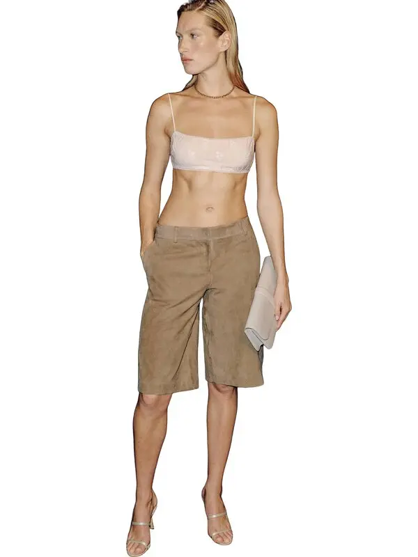REFORMATION Veda Gisele Leather Low Rise Bermuda Short - Brown