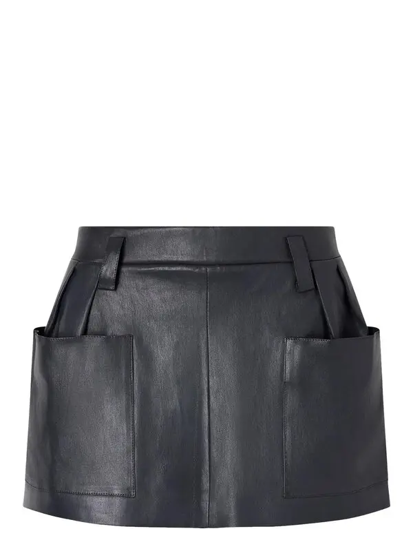 Stouls Anastasia Pleated Leather Mini Skirt - Black