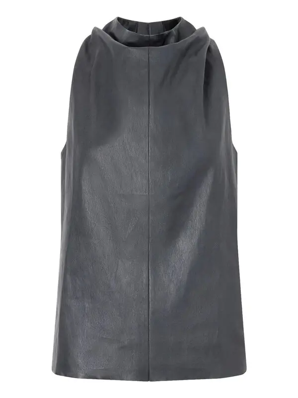 Stouls Aurea Draped Leather Halterneck Top - Black