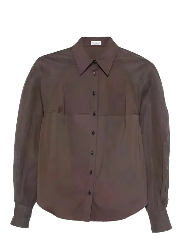 Brunello Cucinelli Sheer-panel Long-sleeve Shirt - Brown