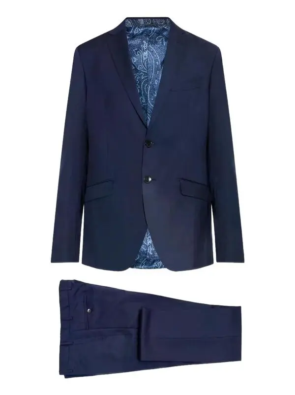 Etro Single-breasted Wool Suit - Blue