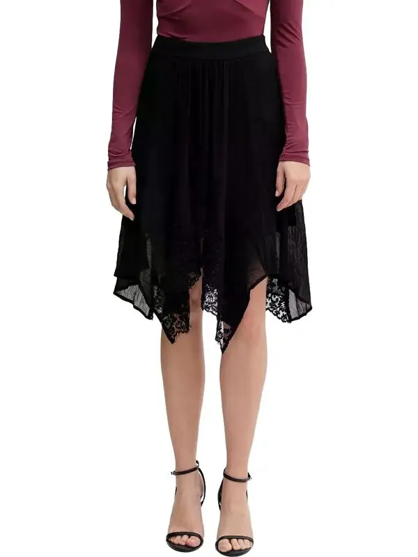 Sisley Lace-trim Asymmetric Midi Skirt - Black