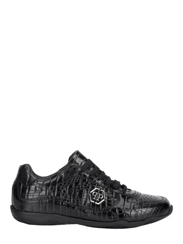 Philipp Plein Pit-$top Cocco Embossed Low-top Sneakers - Black