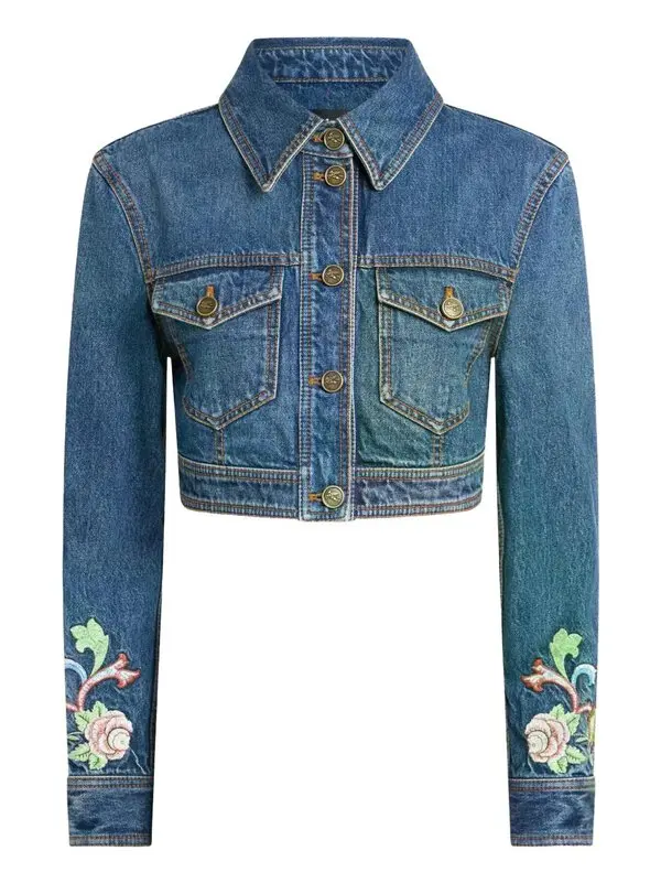 Etro Floral-embroidered Cropped Jacket - Blue