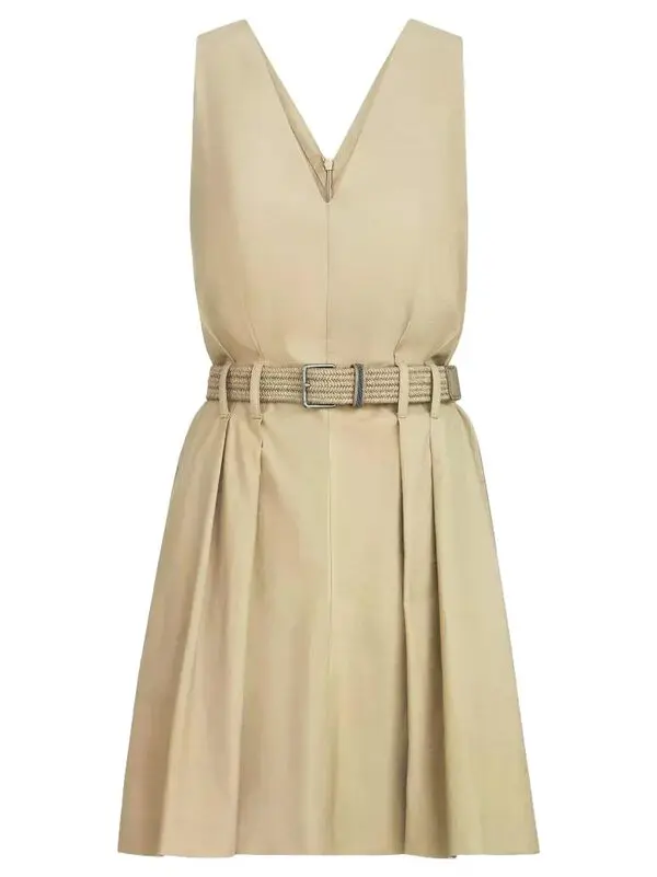 Brunello Cucinelli Belted V-neck Mini Dress - Neutrals