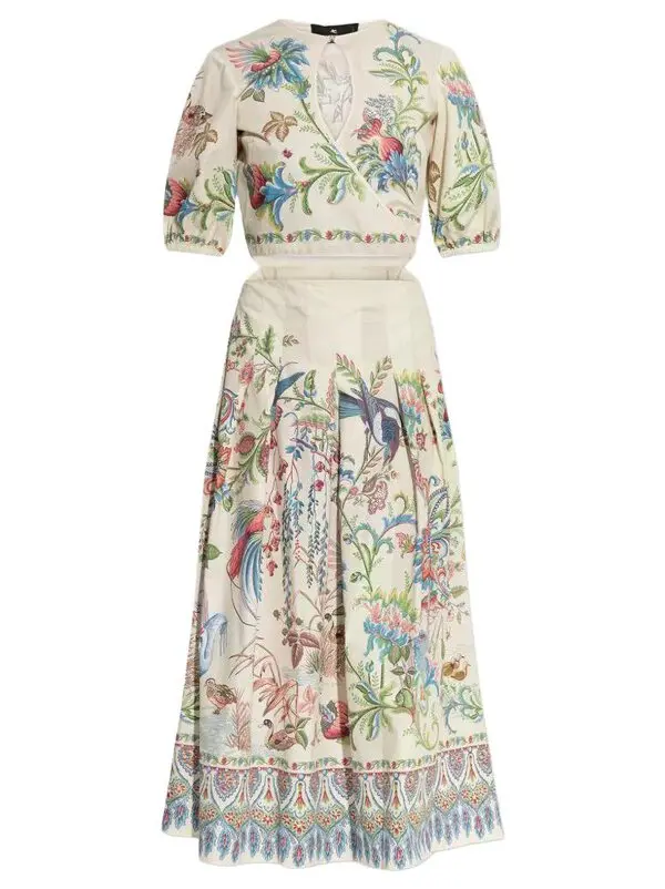 Etro Floral-print Cut-out Midi Dress - Neutrals