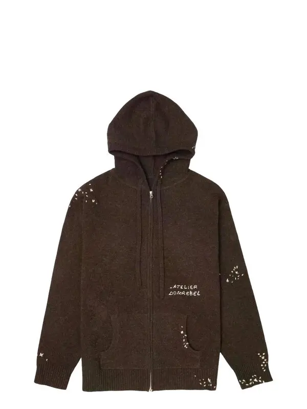 DOMREBEL Embroidered Zip-up Hoodie - Brown