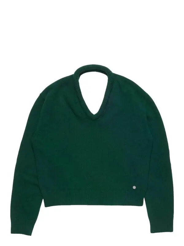Acne Studios V-neck Sweater With Leather Patches - Green