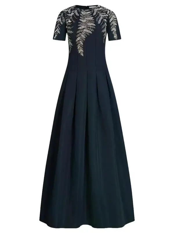 Oscar De La Renta Fern Embroidered Faille Gown - Blue