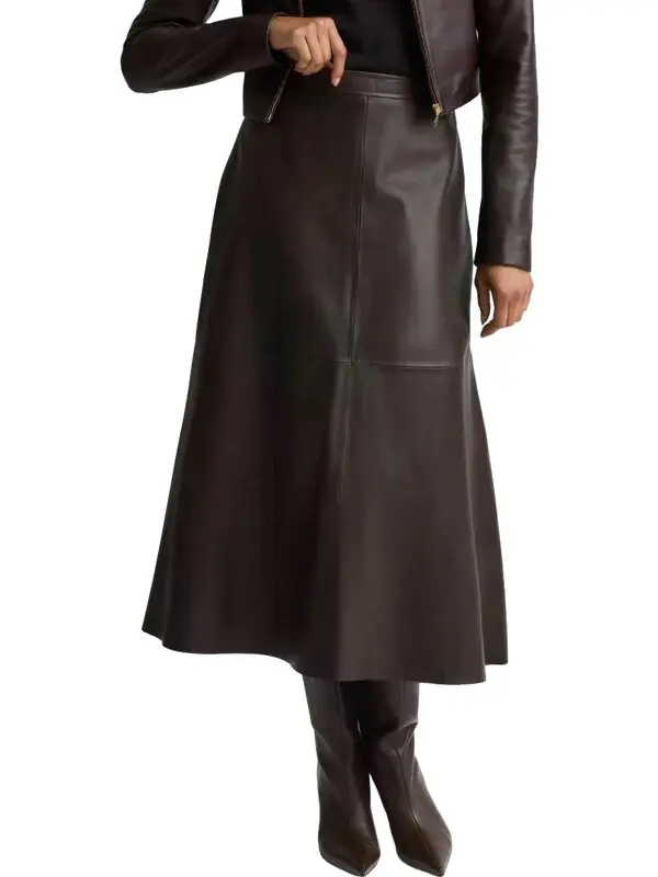 St. John Leather Midi Skirt - Brown