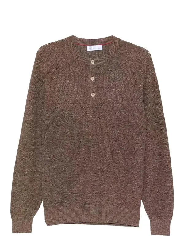 Brunello Cucinelli Button-placket Crewneck Sweater - Brown