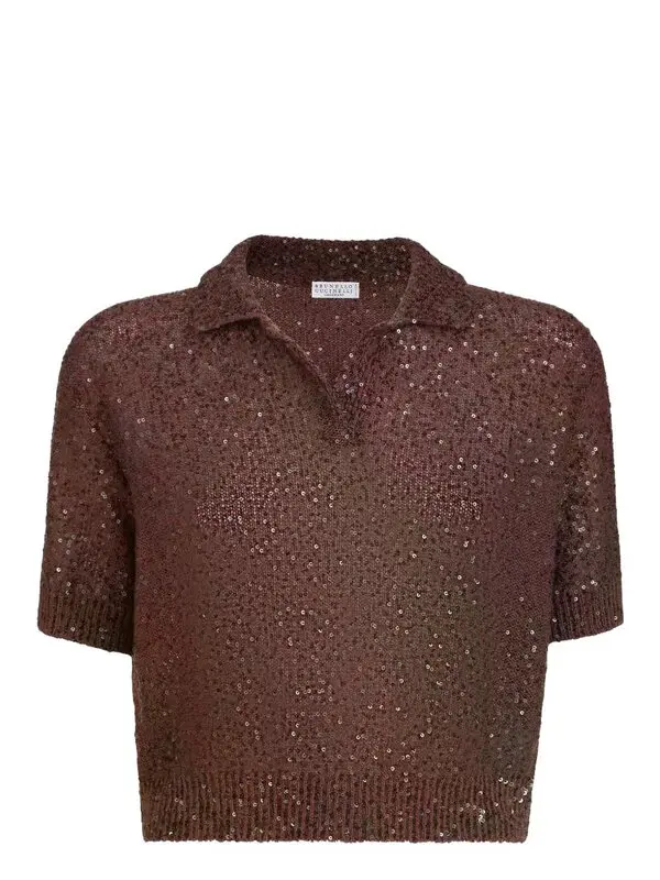 Brunello Cucinelli Sequin Embellished Polo Shirt - Brown