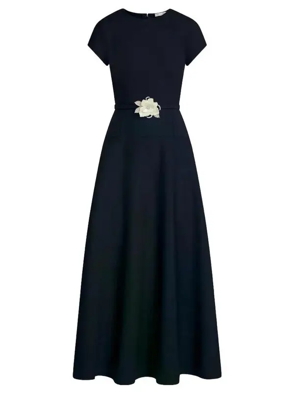 Oscar De La Renta Floral Belt Dress - Blue