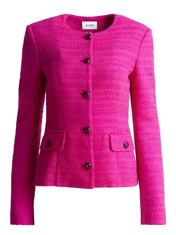 St. John Buttoned Tweed Jacket - Pink