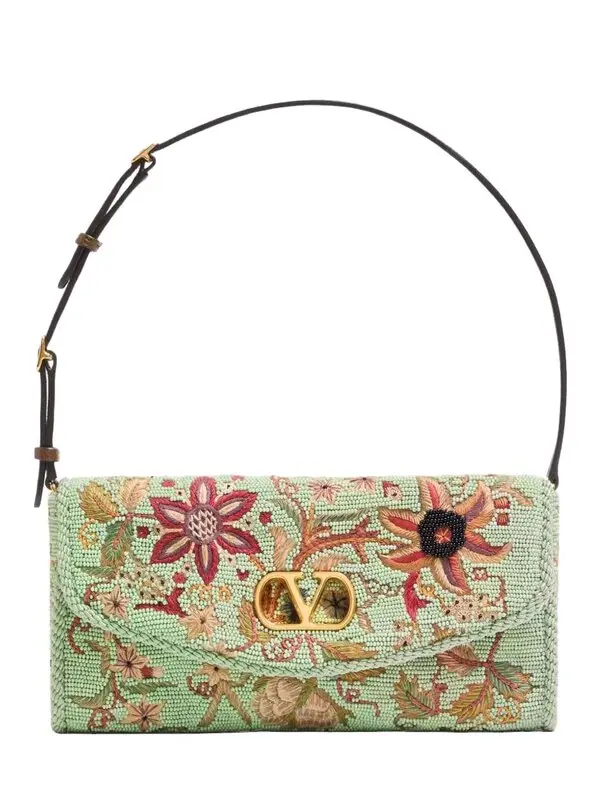 Valentino Garavani Devain Embroidered Shoulder Bag - Green