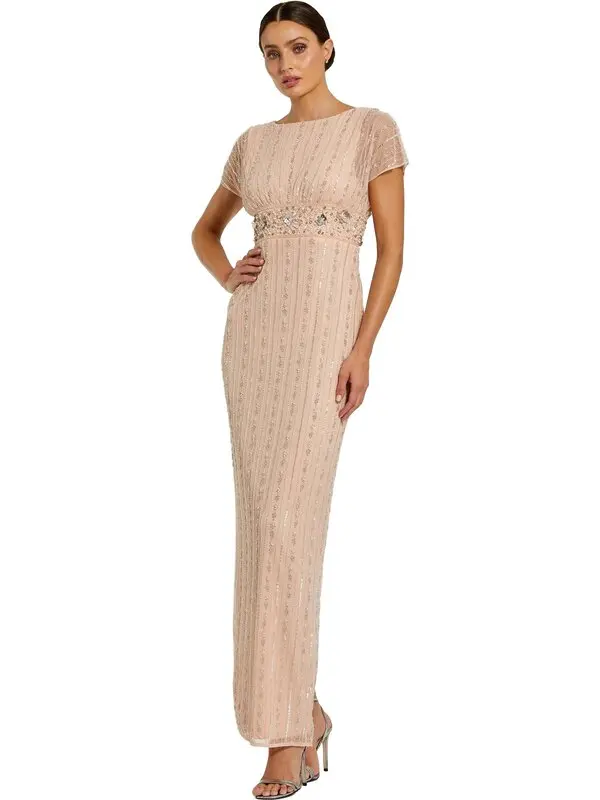 Mac Duggal Beaded Blouson Column Gown - Pink
