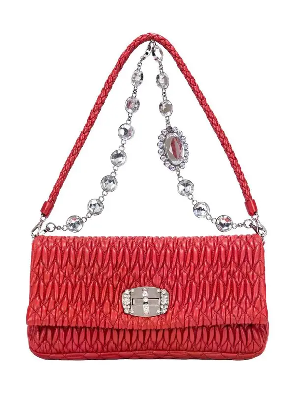 Miu Miu Matelassé-effect Leather Shoulder Bag - Red