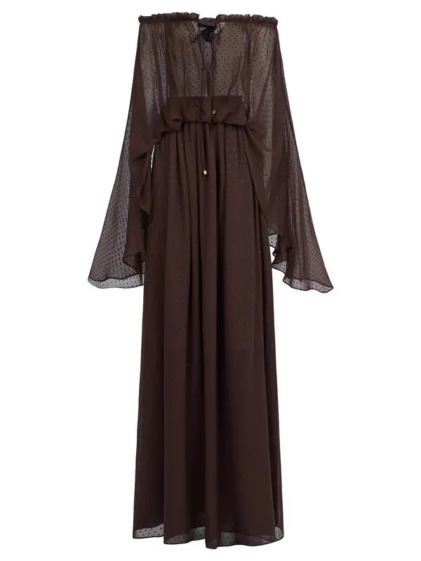 TALLER MARMO Ouarzazate Off-the-shoulder Metallic Chiffon Maxi Dress - Brown
