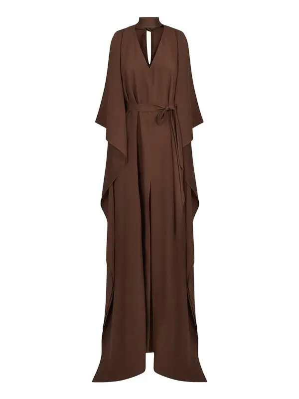 TALLER MARMO Arizona Belted Crepe Cady Caftan Dress - Brown