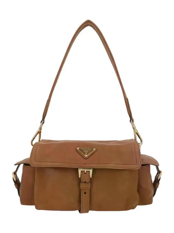 Prada Explore Buckle Leather Shoulder Bag - Brown