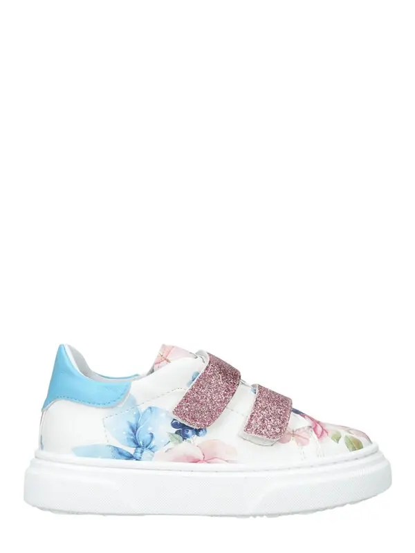 Monnalisa Floral Print Leather Sneakers - White