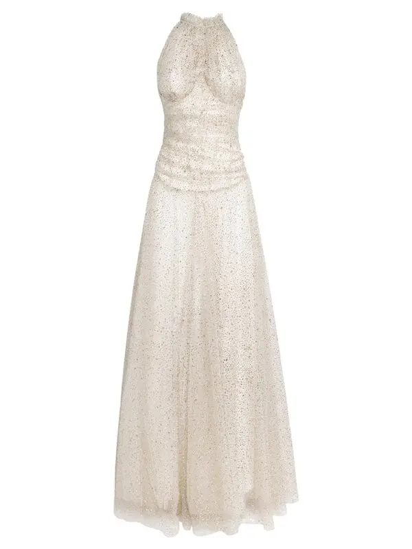 SANDRA MANSOUR Nue Tulle Embellished Gown - White