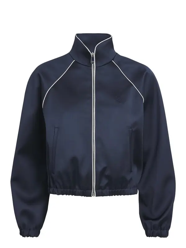 Sandro Satin Piped Bomber Jacket - Blue