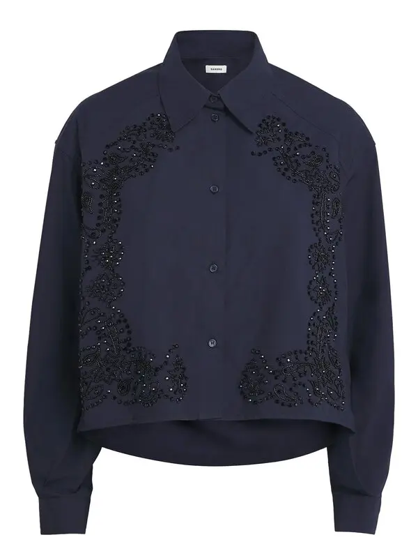 Sandro Embroidered Cotton Shirt - Blue