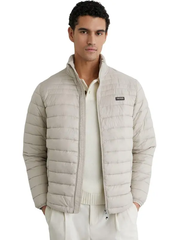 REISS Acer Quilted Zip-through Jacket - Light Stone