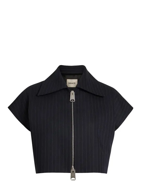 Khaite Robin Pinstripe Wool-blend Top - Navy