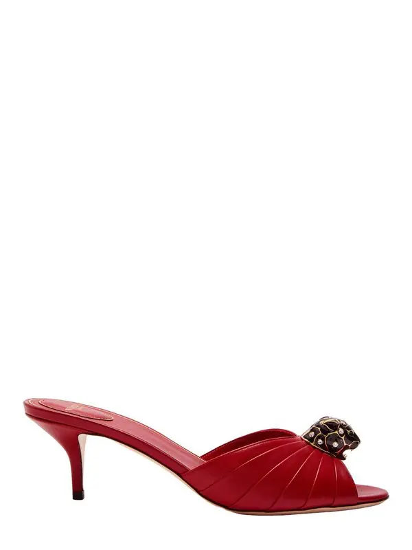 Valentino Garavani Pas De Chat Embellished Gathered Leather Mules - Red