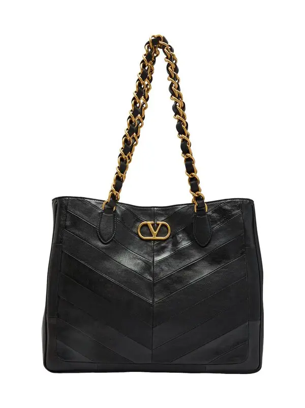 Valentino Garavani Logo-plaque Chevron Leather Tote Bag - Black