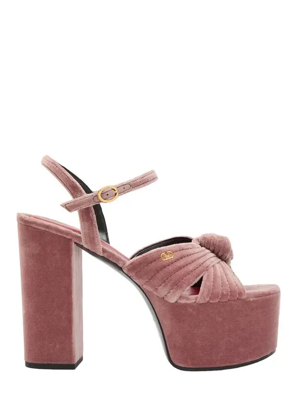 Valentino Garavani Crasher Vlogo Velvet Platform Sandals - Pink