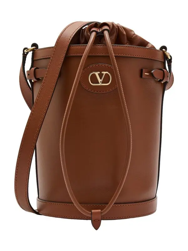 Valentino Garavani Logo-plaque Leather Drawstring Bucket Bag - Brown