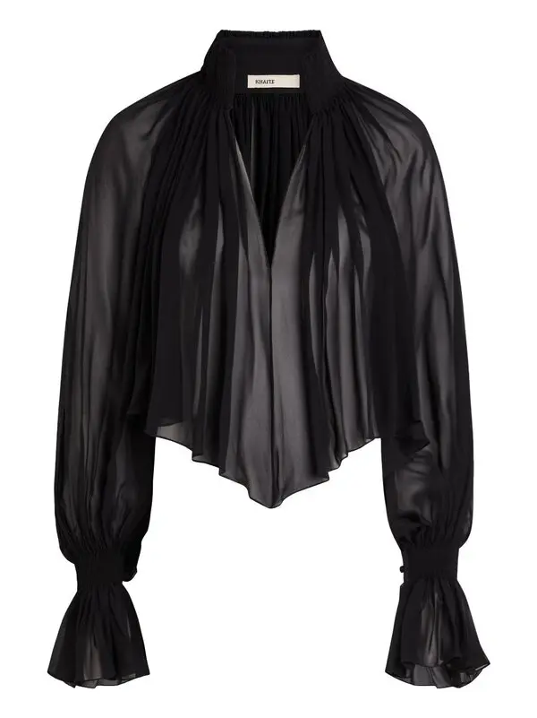 Khaite Durer Pleated Silk Blouse - Black