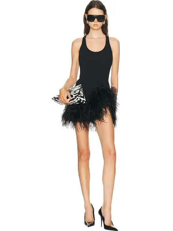 Attico Feather Mini Dress - Black