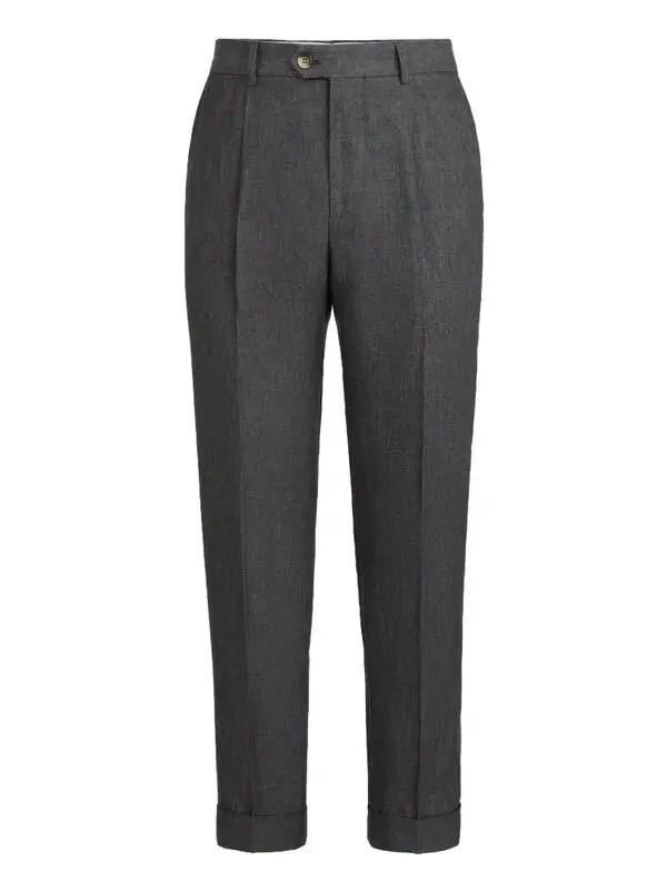 Brunello Cucinelli Pleated Delave Linen Trousers - Grey