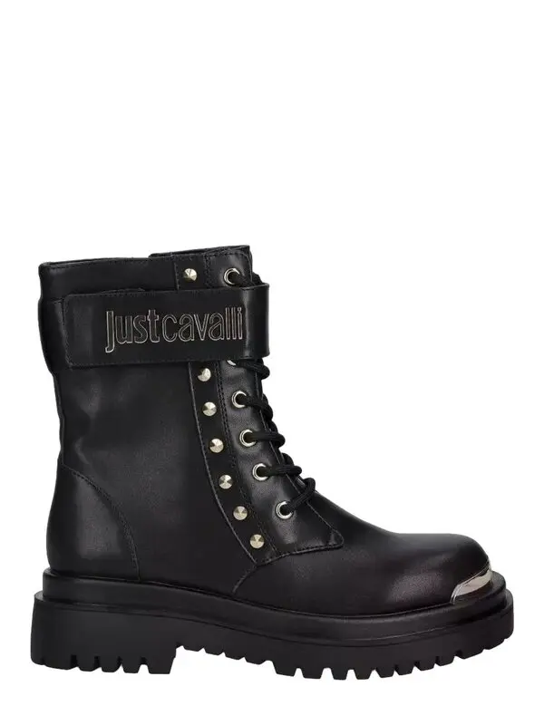 Just Cavalli Studded-embellished Combat Boots - Black