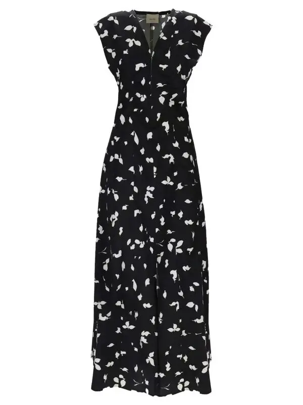 ALYSI Printed V-neck Midi Dress - Black