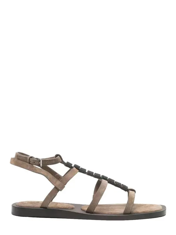 Brunello Cucinelli Beaded Strappy Sandals - Brown