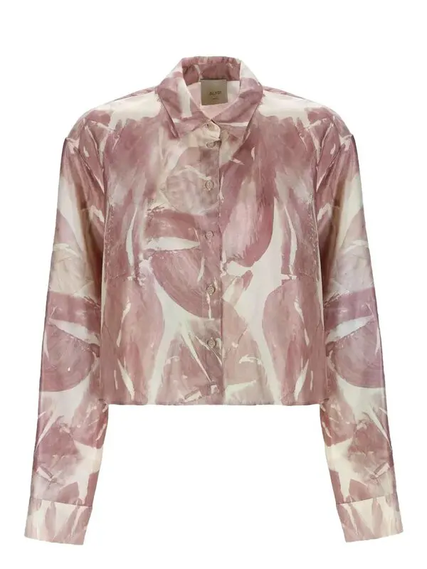ALYSI Point-collar Print Shirt - Pink