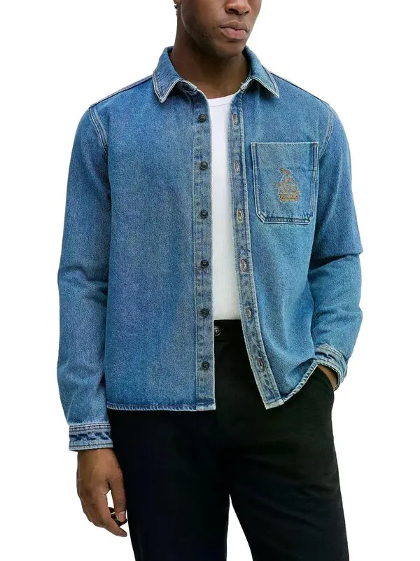 TRUSSARDI Embroidered Denim Shirt - Blue