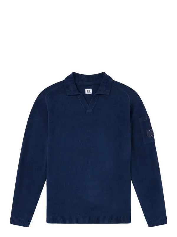 C.P. COMPANY Cotton-chenille Polo Sweater - Blue