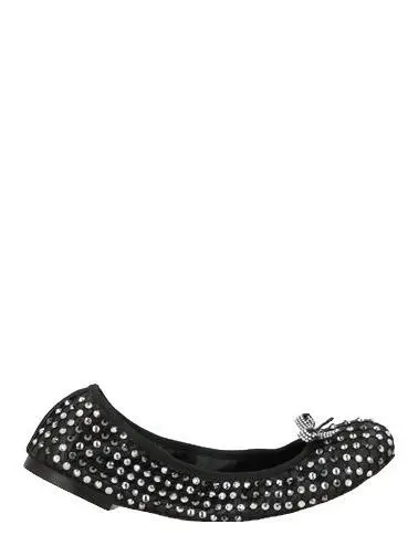 Rene Caovilla Leather Ballet Flats With Crystal Embellishments - Black