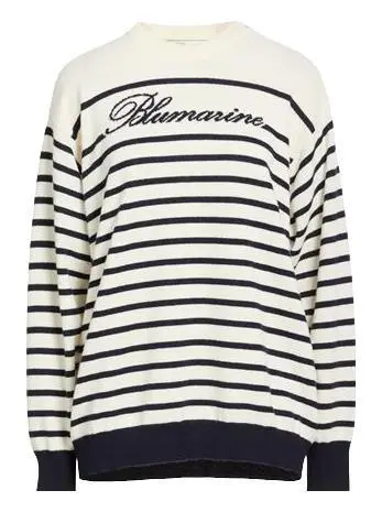 Blumarine Striped Virgin Wool Crewneck Sweater - White