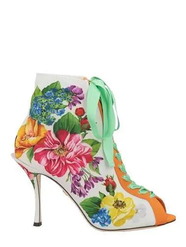 Dolce & Gabbana Floral-print Open-toe Ankle Boots - White