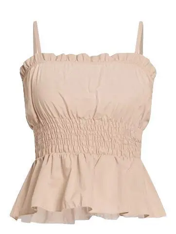 VICOLO Woven Top With Ruffle Detail - Beige