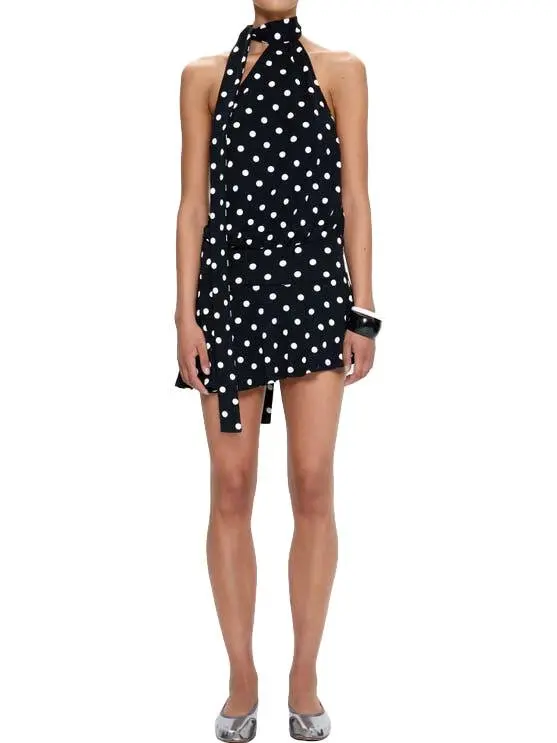 JADED LONDON Enya Polka Dot Mini Dress - Black
