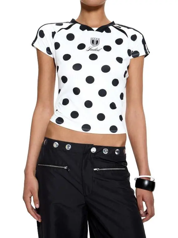 JADED LONDON Polka Dot Football Top - White