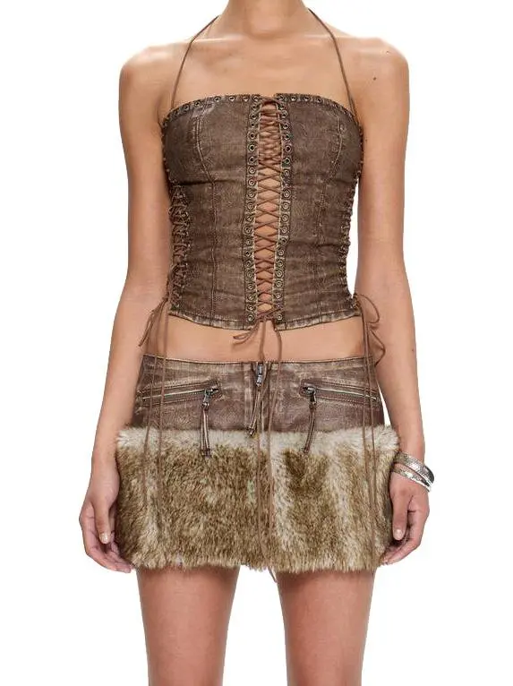 JADED LONDON Odile Faux Leather Corset - Brown